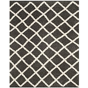 SAFAVIEH Dallas Shag Collection Area Rug - 8' x 10', Dark Grey & Ivory, Trellis Design, Non-Shedding & Easy Care, 1.5-inch Thick Ideal for High Traffic Areas in Living Room, Bedroom (SGDS258A)