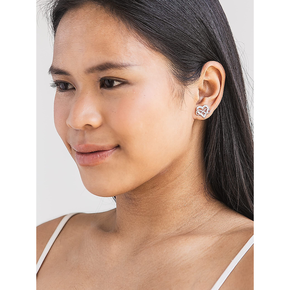 Sash & Soph Sterling Silver Infinity Heart Cubic Zirconia Earrings, 925 Metal Type, Women's Stud Earrings