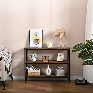 WEENFON Narrow Console Table, 39.4”Long Sofa Table, 3 Tier Entryway Table, Living Room Tables,Rustic Entrance Table for Hallway, Corridor,Kitchen, stairwell,Steel Frame, Rustic Brown