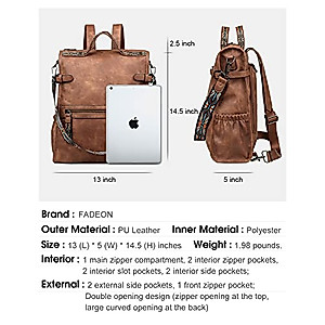 FADEON Womens Backpack Purse Designer Ladies Shoulder Bag Vegan Leather Large Travel Backpacks Purses for Women