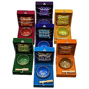 Chakra Singing Bowls Set Cuencos Tibetanos With Cushion Mallet Tulsi Beads Mala Tibetan Prayer Flag For Meditation Mindfulness - Style2 Size Large