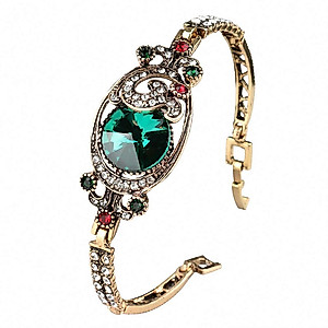 egztika Vintage Green Bangles Turkish Colorful Antique Gold Color Crystal Bracelet for Women