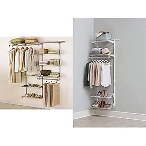 Rubbermaid Configurations Deluxe Closet Kit, White, 3-6 Ft. & Expandable Closet Shelf Kit, 2-4 ft., White, for Home/Closet/Garage/Laundry/Mudroom/Basement/House