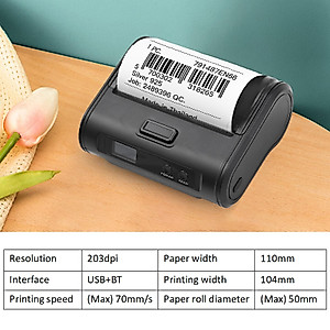 HXBER Receipt Printer, Wireless Thermal Receipt Printer 4-inch 110mm Portable Mobile Printer 203dpi Clear Print BT+USB Connect for Small Business Market Grocery Store Supports Continuous Paper/