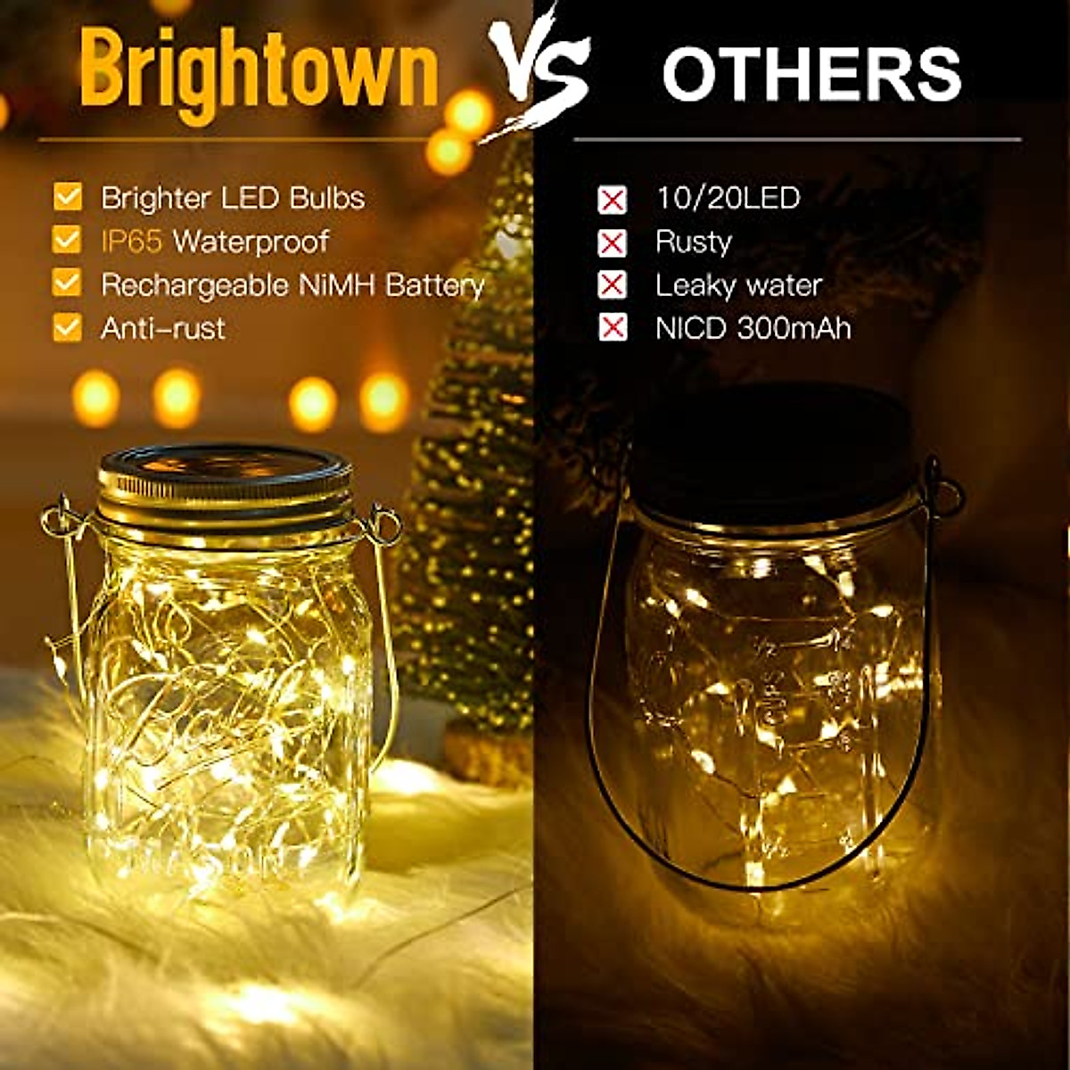 Solar Mason Jar Lights Lids, 30 LED Solar Fairy Lights for Mason Jars, Outdoor Hanging Mason Jar Lights for Garden Patio Porch Lawn Decor, Warm White