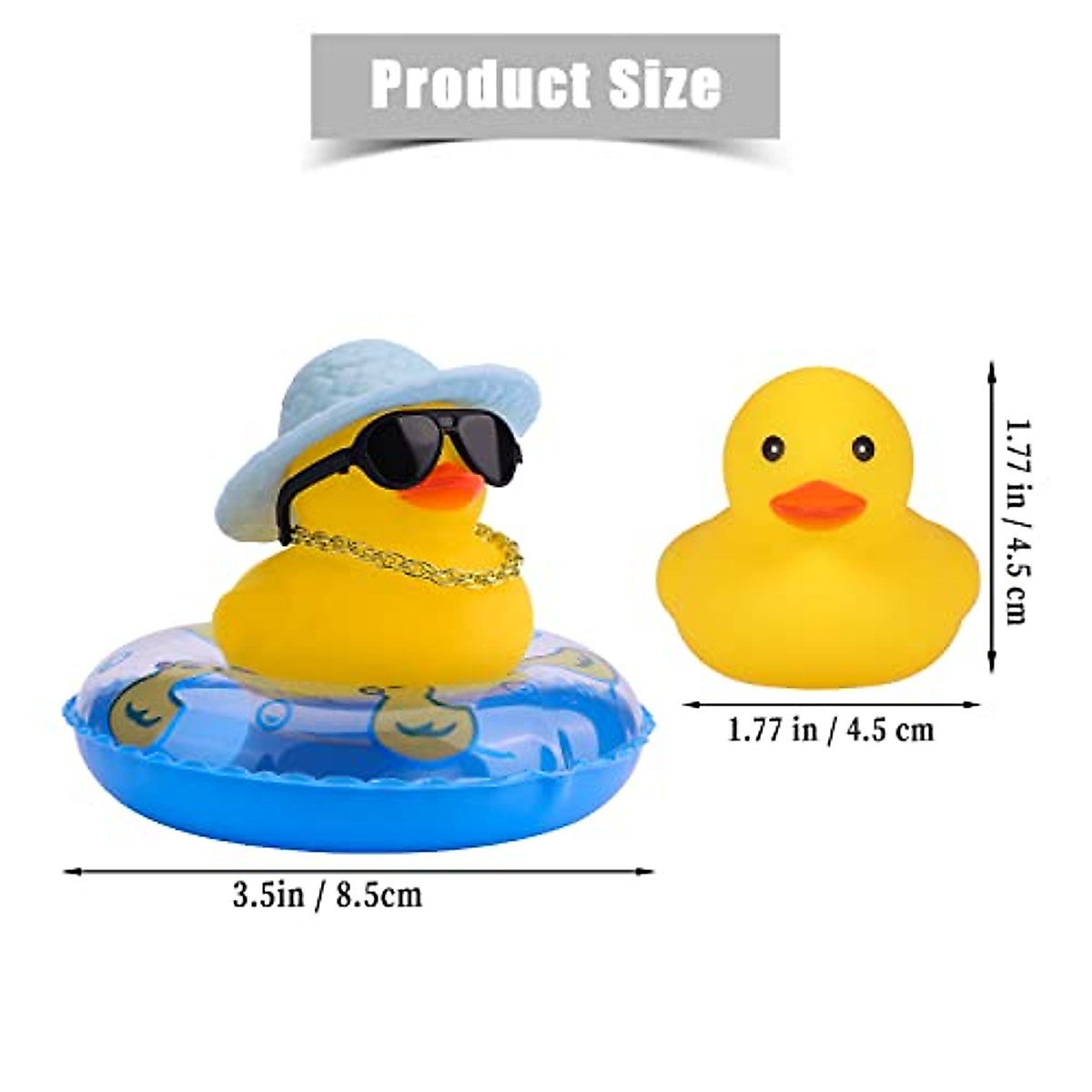 LUTER Car Duck Decoration Dashboard, Rubber Duck Car Decoration Little Yellow Duck Car Decoration for Car Dashboard Decoration Accessories with Gold Chain Straw Hat Sunglasses (Blue Swim Ring )