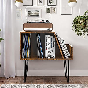 Record Player Stand,Vinyl Record Storage Cabinet,Turntable Stand with Multi-Compartment Design,Record Player Stand with Vinyl Storage Holds Up to 100 Albums (Light Brown)