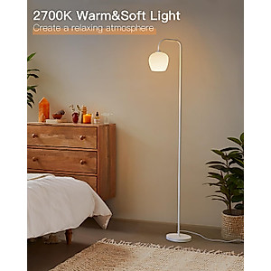 ONEWISH White Floor Lamp-Modern Standing Lamp for Living Room Bedroom, Opal Glass Lamp Shade, LED Bulb Included, for Reading Office, Simple Design Home Decor for Christmas Thanksgiving Day