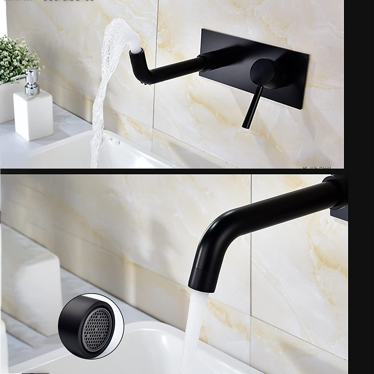 Bathroom Faucet Wall Mounted Bathroom Sink Faucet 360° Rotate Faucet Aerator Basin Mixer Tap Black Brass Lavatory Faucet Single Handle Hot and Cold Water Bathroom ​Vessel Sink Faucet Heavy Duty