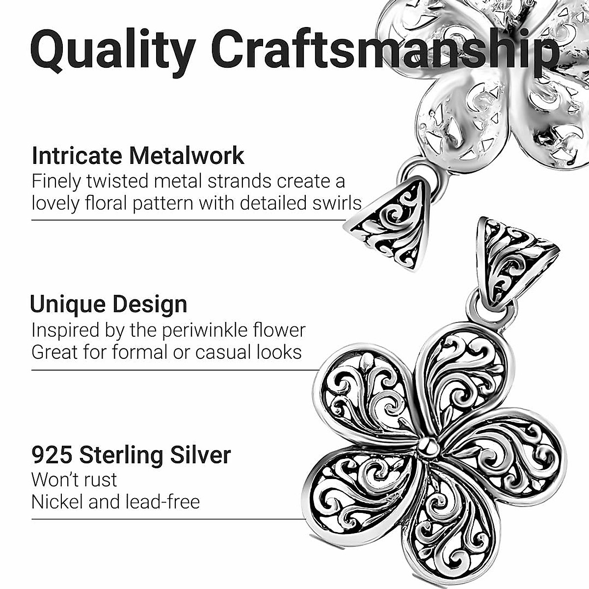Shop LC 925 Sterling Silver Flower Pendant - Floral Filigree Pendant Necklaces For Women Costume Jewelry for Women Birthday Gifts for Women