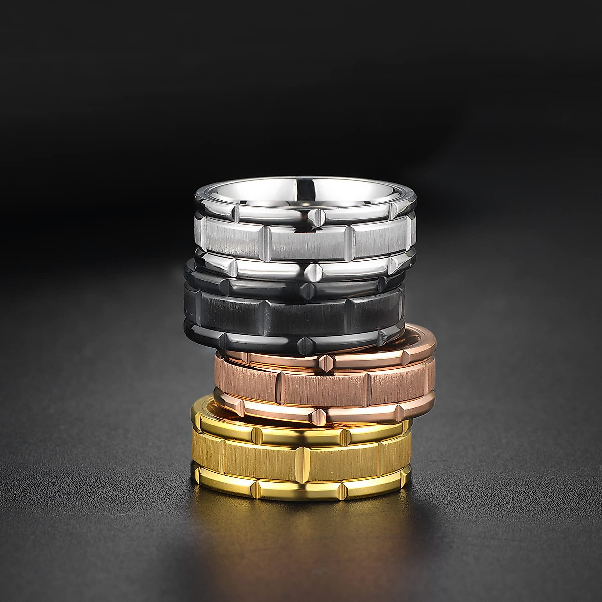 KAZITSAN Stainless Steel Ring for Men Women Brushed Wedding Band Silver Brick Pattern Engagement Promise Comfort Fit Size 10