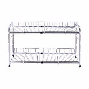 Flagship 2 Tier Under Sink Organizers and Storage Rack Expandable Cabinet Shelf Rack for Kitchen Bathroom Silver (16-25 inches)