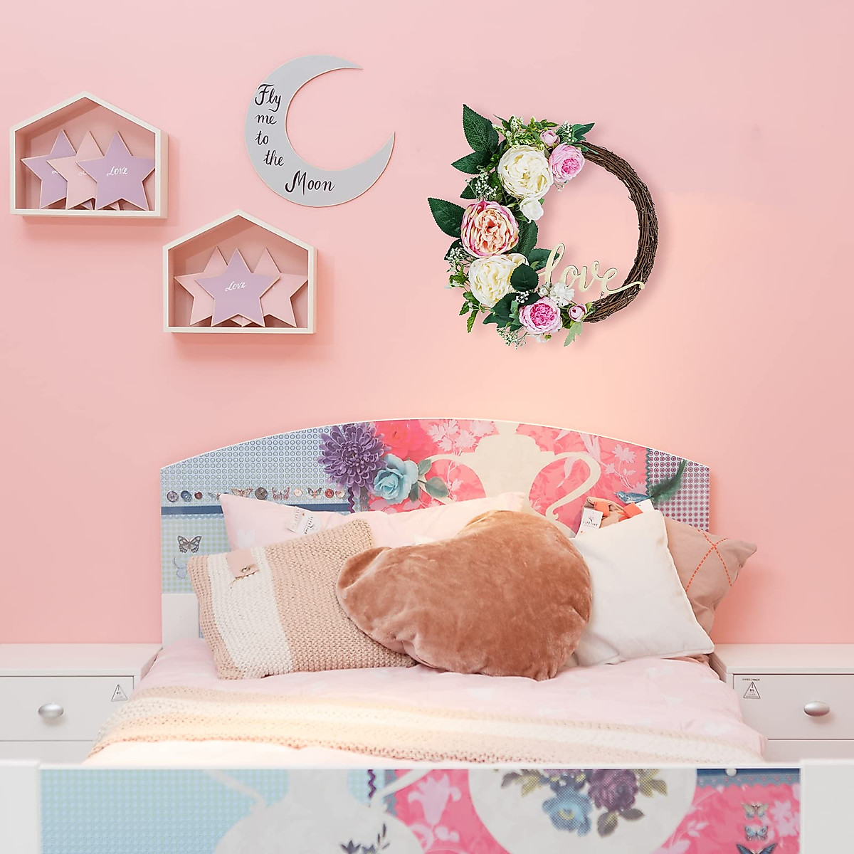 Martine Mall 14In Artificial Peony Flower Wreath Half Circle Wreath Front Door Wreath for Spring Summer Floral Wreath with Eucalyptus Leaves Home Garden Party Wedding Mother Valentines Day Decor