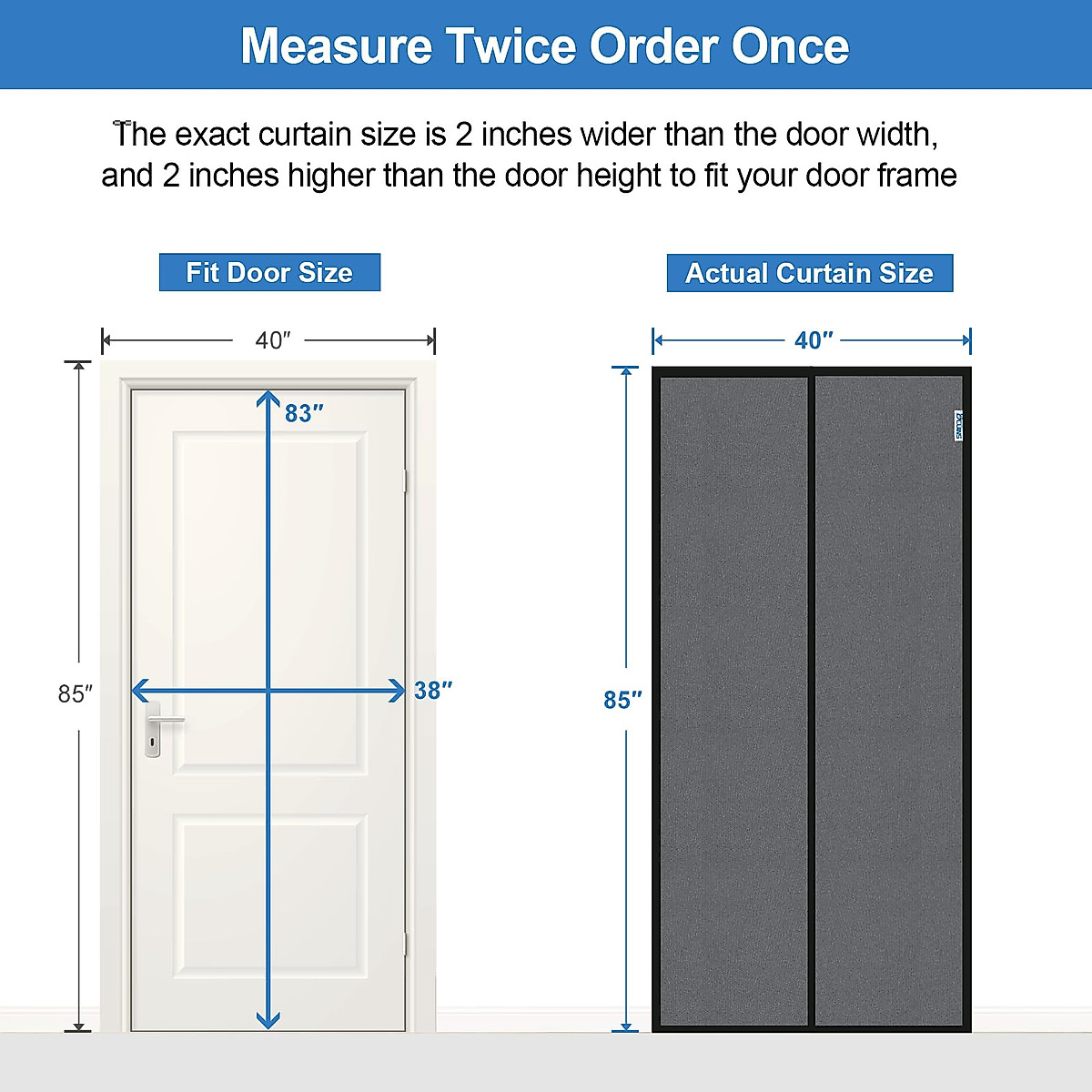 DCUINS Magnetic Fabric Thermal Insulated Door Curtain Fit Door Size 38" x 83", Upgraded Full Strip Magnets Doorway Curtains, Door Insulation Blanket Keep Privacy for Year Round, Dark Grey