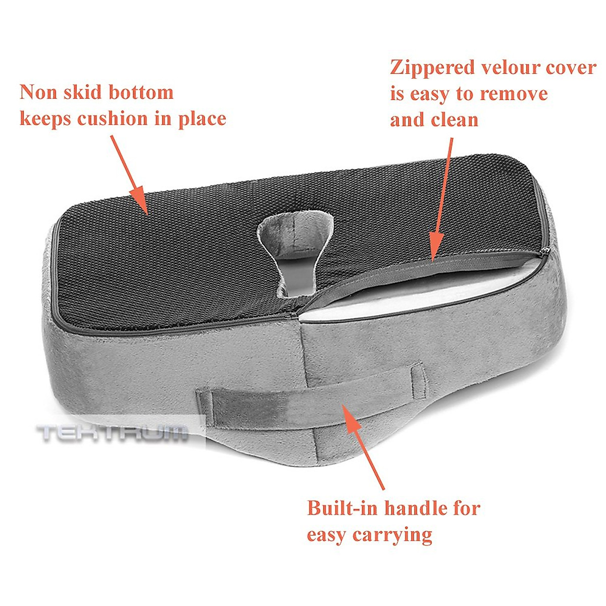 Tektrum Orthopedic Cool Gel Enhanced Seat Cushion, Gel Memory Foam Coccyx Cushion for Back Pain, Sciatica, Tailbone, Prostate, Sitting Long Hours - Office, Home, Car, Plane, Wheelchair (TD-02NJ-GREY)