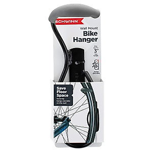 Schwinn Wall Mount Bike Hanger, Space Saving Vertical Garage Storage for Bicycle, Fits Up to 3 Inch Tire Width, Can Hold Up to 50 lbs., Hangs One Bike, Black