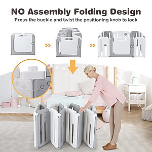 Costzon Baby Playpen, 14-Panel Extra Large Playpen for Babies and Toddlers, Foldable Activity Play Center with Safety Gate, Whiteboard, Indoor and Outdoor Baby Fence NO Gaps for Boys Girls