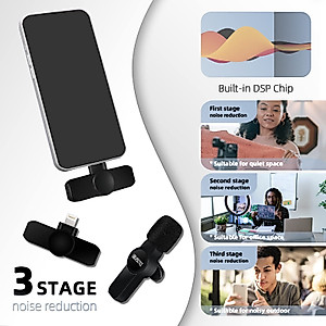 UBUISOTKZ Wireless Lavalier Microphone Compatible with Lightning Cable,iPhone,iPad–Wireless Microphone with 3 Level Noise Reduction &Real Time Monitor Function for TikTok, Vlogging