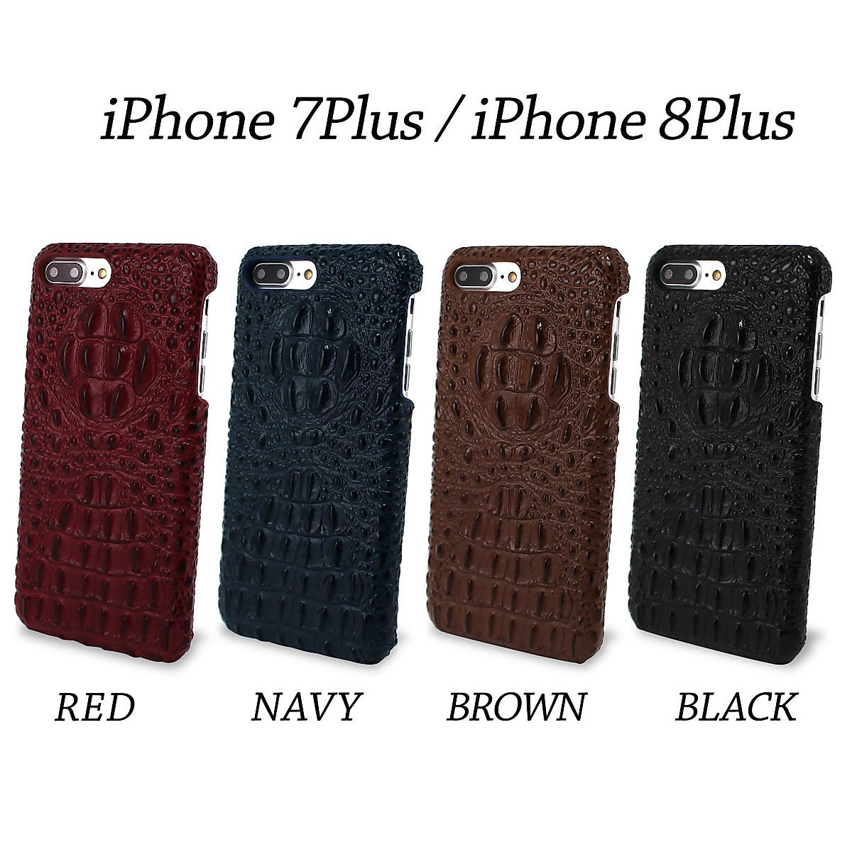 White Nuts wn-0000616-yk iPhone 8 Plus 7 Plus Alligator Pattern, Genuine Leather Case, Navy, Case Cover, iPhone 7 Plus, iPhone 8 Plus, Alligator Pattern, Leather Case, Slim, Fits in Your Hands