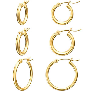 Gacimy Small Gold Hoop Earrings for Women, 14K Gold Plated Hoops with 925 Sterling Silver Post, Yellow Gold 14 16 20mm Small Hoop Earrings for Women