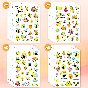 Cute Bumble Bee Temporary Tattoo Stickers 505 Count summer Spring Summer Fairy Bee Party Favors Goodie Gift Bags Decor Waterproof Fake Tattoos Art Craft for Kids Birthday Party Supplies Gifts
