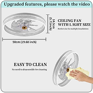 Fszdorj 20‘’ Ceiling Fan with Light, 2024 Upgraded, Low Profile Fan, Flush Mount Ceiling Fan, 6 Speeds, Dimmable LED, App & Remote Control, Quiet DC Motor, For Bedroom, Living Room, F093 White