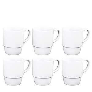 Bruntmor 18 Oz Plain Stacking Coffee Mug Set of 6, Cute 18 Ounce Porcelain Mugcup Set In White, Best Coffee Mug For Your Christmas, Birthday Gift, or DIY Decoration
