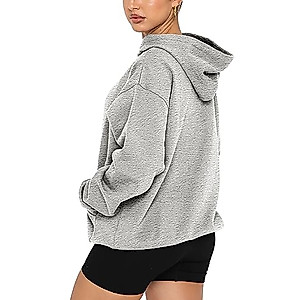 TICTICMIMI Women's Casual Oversized Hoodies Sweatshirts Fleece Long Sleeve Tops Cute Loose Y2K Pullover with Pocket Grey