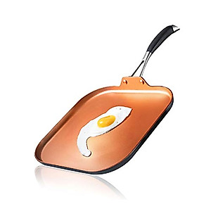 NutriChef Nonstick Kitchen Cookware Set Copper Non-Stick Coating Inside, Hard-Anodized Look Heat Resistant Lacquer Outside, Silicone Handle NCSQPA, 1 Griddle