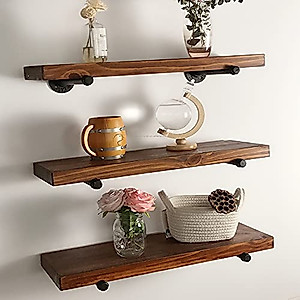 Pipe Shelf Brackets 12 Inch, Industrial Iron Pipe Floating Shelf Bracket Heavy Duty Metal Shelving Brackets for Shelves- 6 Pack Black (12 inch-6 Pack)