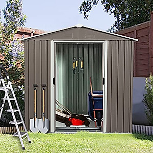 KELRIA 6ft x 5ft Outdoor Metal Storage Shed with Window, Outdoor Storage Shed with Lockable Sliding Doors, Floor Frame, Sun Protection, Waterproof Tool Storage Shed for Patio, Lawn,Backyard, White