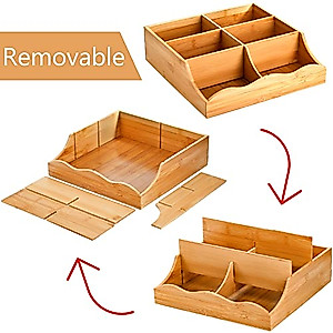 WUWEOT Coffee Condiment Organizer, Bamboo Storage Bin Drawers Box, Coffee Station Organizer Pantry Sugar Tea Bag Packet Organizers, Desk Storage Tray Containers with 6 Removable Compartments