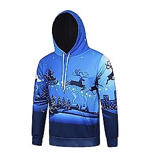 Cool Hoodies for Men, Thenlian Mens 3D Printed Christmas Pullover Long Sleeve Hooded Sweatshirt Tops Blouse(Blue, XXXL)