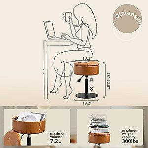 LUE BONA 360°Swivel Vanity Stool Chair for Makeup Room, Height Adjustable Stool for Vanity with Storage, Small Whiskey Brown Faux Leather for Bathroom, Living Room