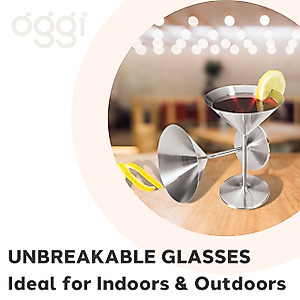 OGGI Stainless Steel Martini Glasses - 8oz, Set of 2 - Unbreakable Martini Glasses, Ideal Outdoor Martini Glasses for Boating, RV, Parties, Stylish Cocktail Glasses & Martini Glass Gift Set