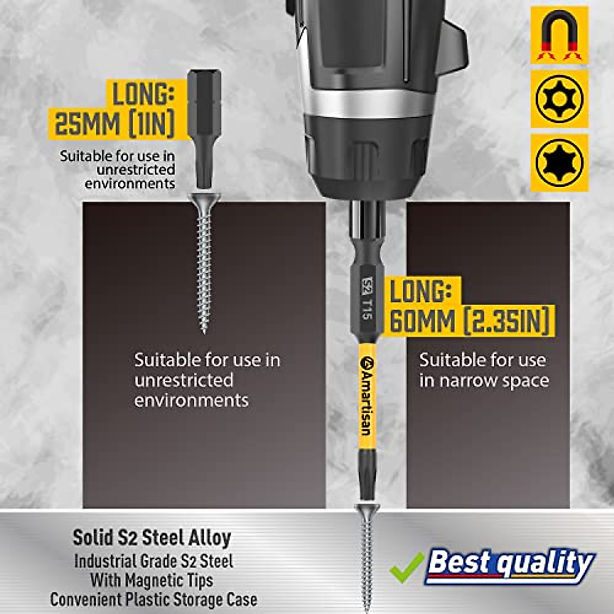 Torx Bit Set, Amartisan 24-Piece Security and Tamper Resistant Star Bits Set S2 Steel, 1" and 2.3" Long T5 - T40