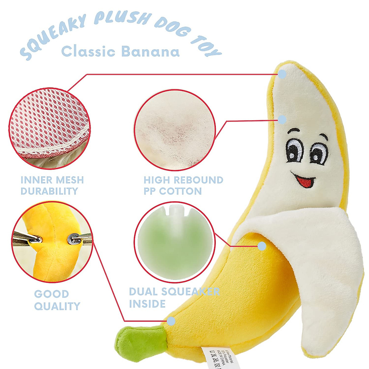 CHEWFFON Dog Toys, Dog Banana Toy, Dog Plush Toy, Squeaky Dog Toys, Dog Chew Toys, Dog Stuffed Toys for Boredom, Cute Soft Puppy Gifts Toy for Small, Medium and Large Size Dogs (Banana)