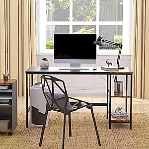 soges 55.1 Inch Home Office Computer Desk, Study Writing Table Desk with with Splice Board, Wooden Study Working Table Desk with 2-Tier Storage Shelf,Modern Laptop PC Table