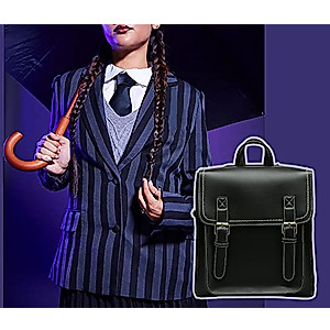 Yoniza Wednesday Addams Backpack Vintage Black Leather Backpack Durable Wednesday Backpack Adjustable Backpack For Women