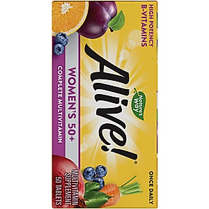 Nature's Way Alive! Women's 50+ Complete Multivitamin, Supports Healthy Heart, Brain, Bones*, B-Vitamins, Gluten-Free, 50 Tablets (Packaging May Vary)