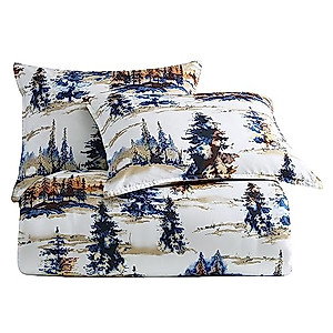 Paseo Road by HiEnd Accents Cabin Bedding Acadia 3 Piece Lodge Duvet Cover Set with Pillow Shams, King Forest Bedding, Cotton Pine Trees Comforter Cover Set, Woodland Nature Western Rustic Bed Set