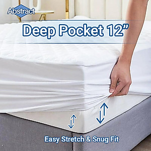 Abstract Mattress Pad - Quilted, Fitted Mattress Cover - Breathable Soft Cotton Cooling Mattress Protector for RV/Travel Trailer - Pillow Topper Bed Protector- 48"x75", White