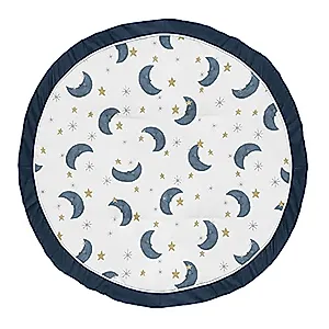Sweet Jojo Designs Moon and Star Boy or Girl Baby Playmat Tummy Time Infant Play Mat - Navy Blue and Gold Watercolor Celestial Sky Gender Neutral Outer Space Galaxy