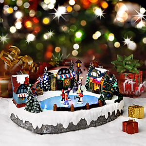 TOYESUNA Christmas Decoration Musical Snow Village Figurines Display Skating Pond Christmas Snow Globe Aldea De Navidad with 8 Music for Kids Gift Christmas Decor Home Decoración De Escritorio Large