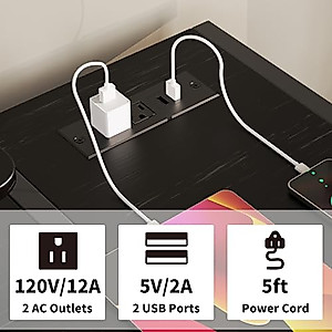 Bergoolin 48 inch Gaming Desk with Led Lights & Power Outlets, Computer Desk with Shelves & Monitor Stand, CPU Stand, Headphone Hook, Home Office Desk, 23 inch Wide,Black