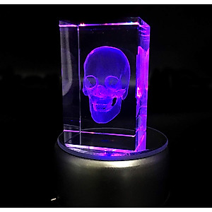 3D Human Skull Anatomical Anatomy Model Paperweight(Laser Etched) in Crystal Glass Cube Science Gift (No Included LED Base)(3.1x2x2 inch)