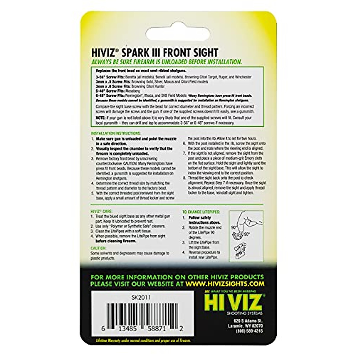 HIVIZ Spark III Shotgun Front Rifle Sight Replacement,Green, Red, and White