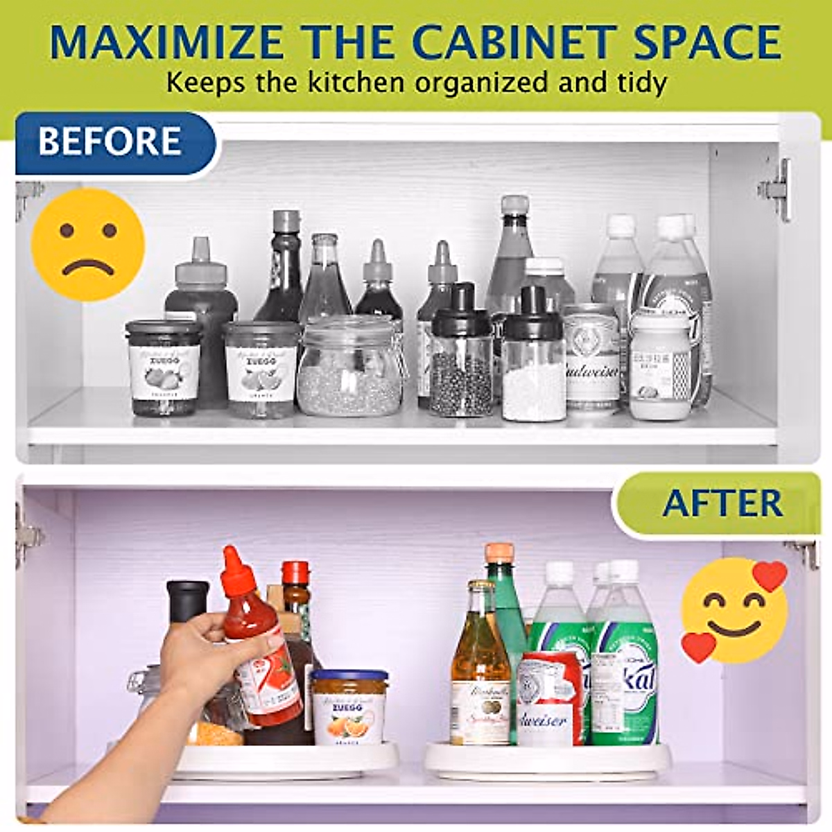 Set of 6, 10 Inch Non-Skid Lazy Susan Turntable, Lazy Susan Organizer for Cabinet, Pantry Organization, Kitchen Storage, Bathroom Sink Cabinet, Refrigerator, Countertop, Spice Rack (6 Pack 10 in)