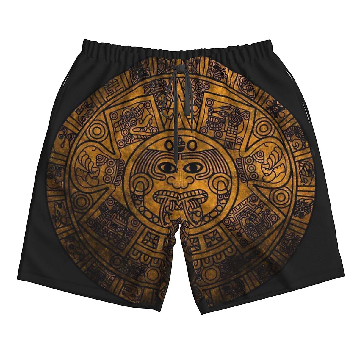 Aztec Calendar Mayan Sun Stone Men's Swim Trunks Drawstring Beach Shorts Quick Dry Surf Trunk Gym Shorts