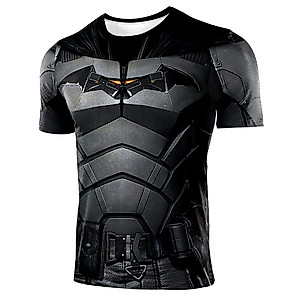 jiazery QZ Man Superhero Compression Shirt Short Sleeve Bat Base Layer Underwear (S)